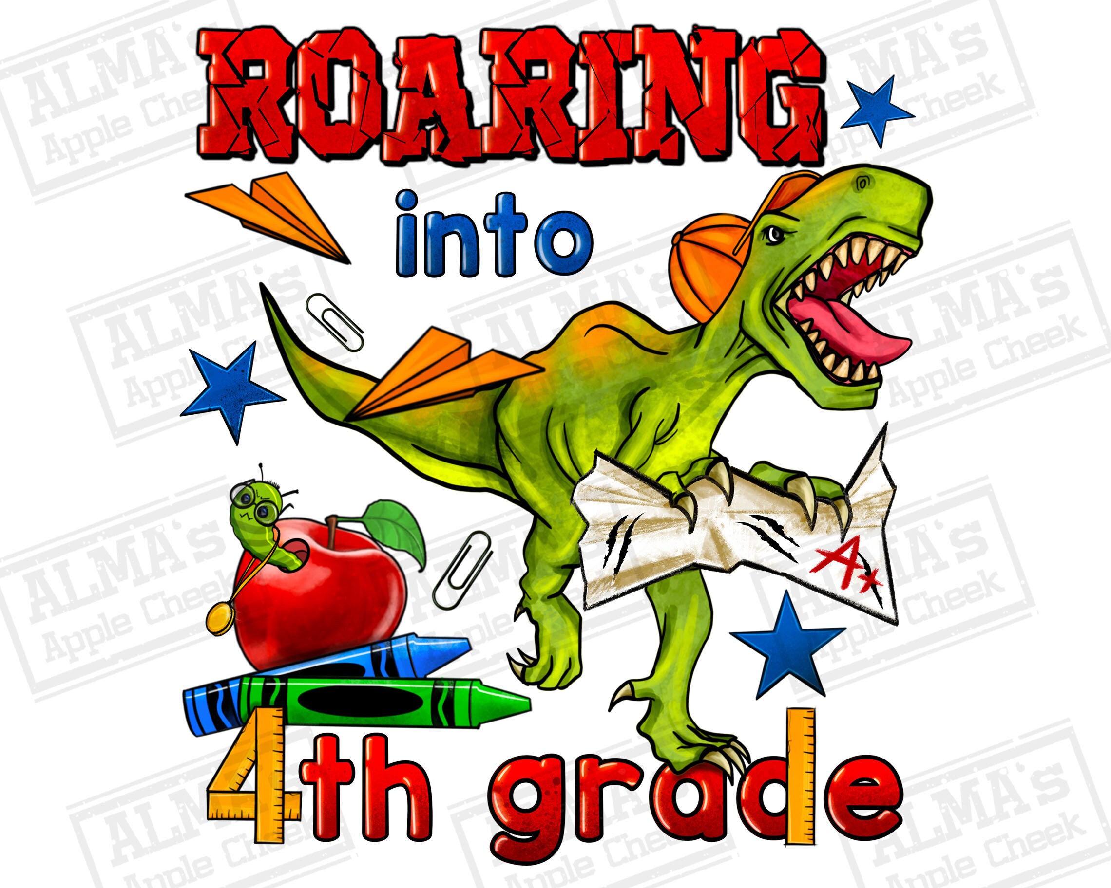 Roaring Into 4th Grade Png Sublimation Design Download Back - Etsy
