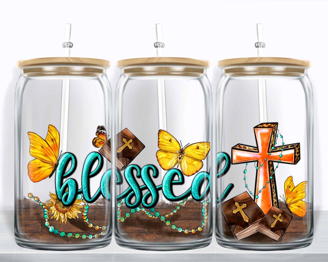 Blessed Butterfly 16 Oz Libbey Glass Wrap Png, Libbey Wrap Png, Libbey ...