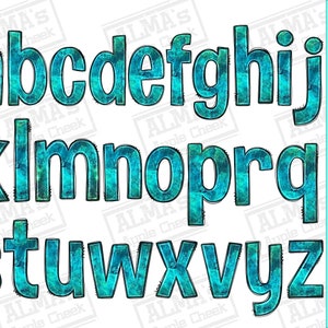 Turquoise Alphabet Thumbnail Png Files Bundle, Turquoise Doodle Letters ...