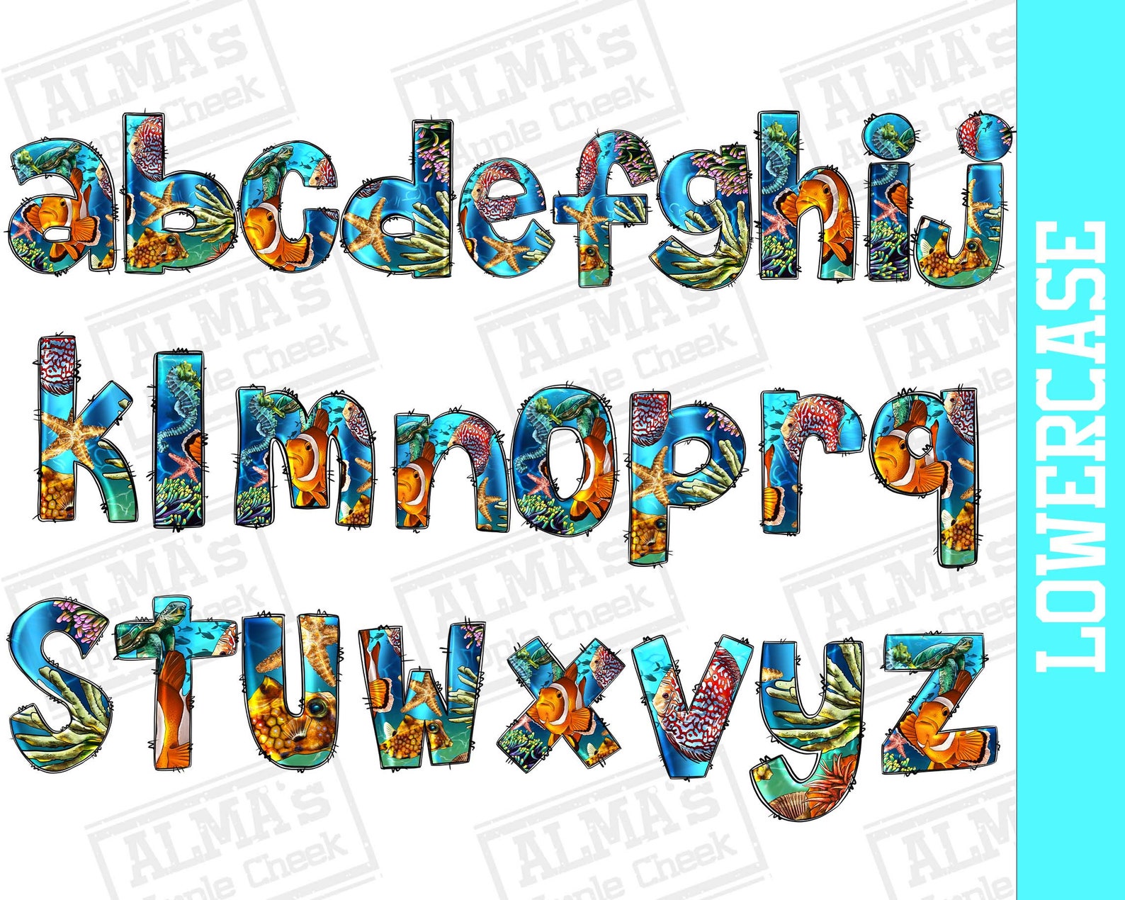 Sea Life Alphabet Bundle Png, Sea Doodle Letters Png, Sea Letters Png ...