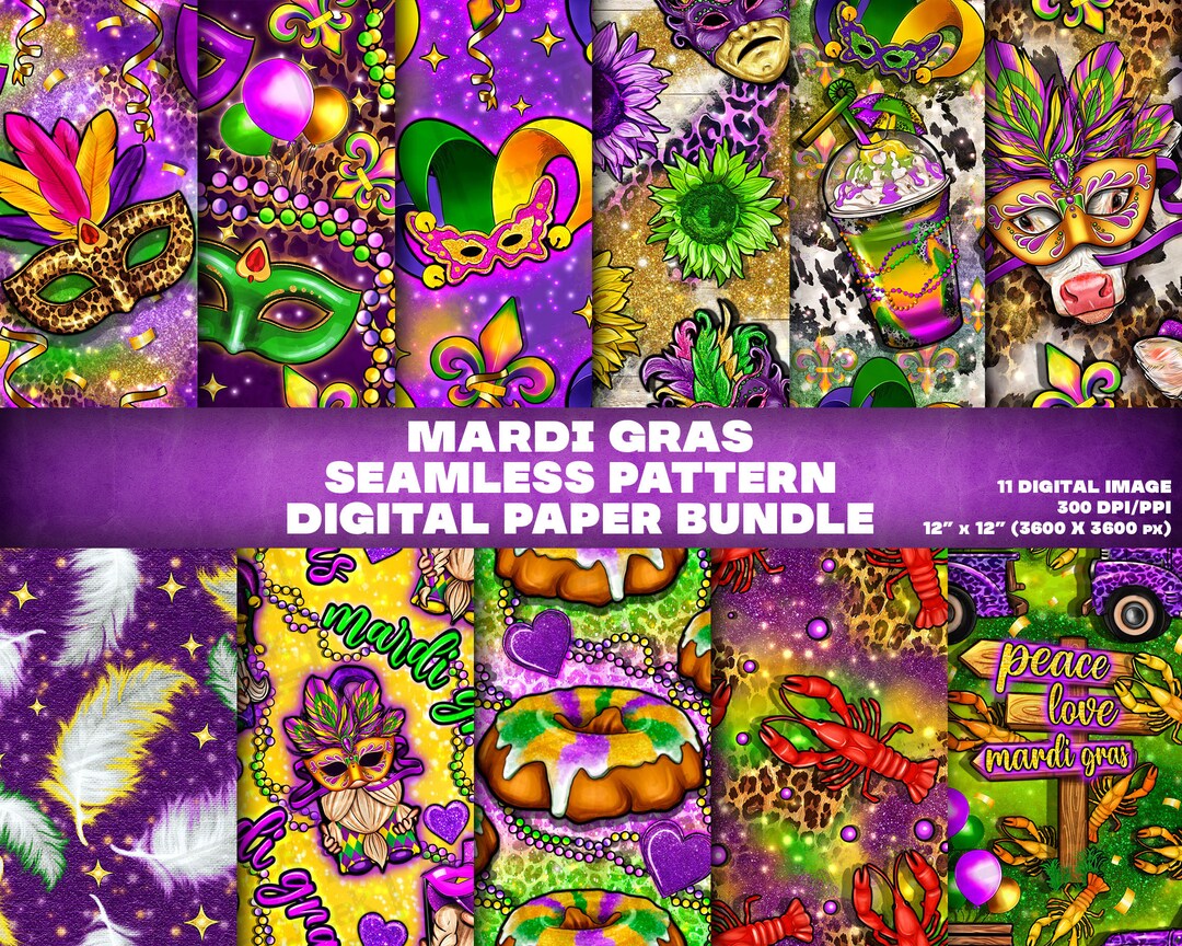 11 Digital Paper, Mardi Gras Seamless Pattern, Digital Paper Bundle Png ...