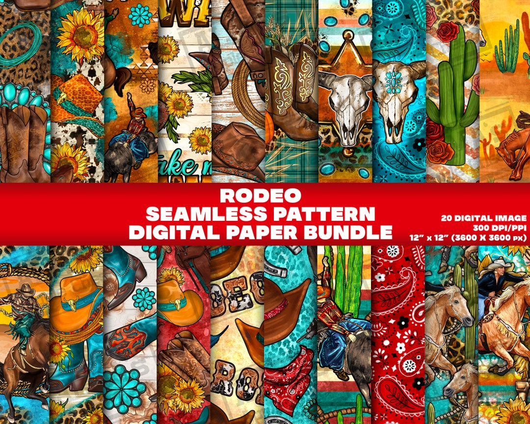 20 Digital Paper, Rodeo Seamless Pattern Digital Paper Bundle Png ...