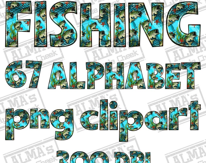 Fishing Alphabet PNG Font Bundle, Fishing Party Letters Alpha Font ...