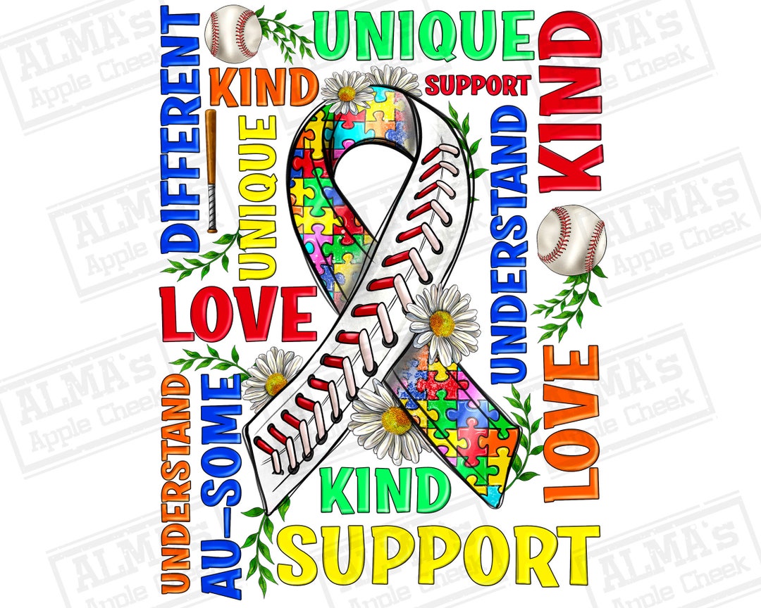 Autism Baseball Ribbon Png Sublimation Design Download, Autism ...