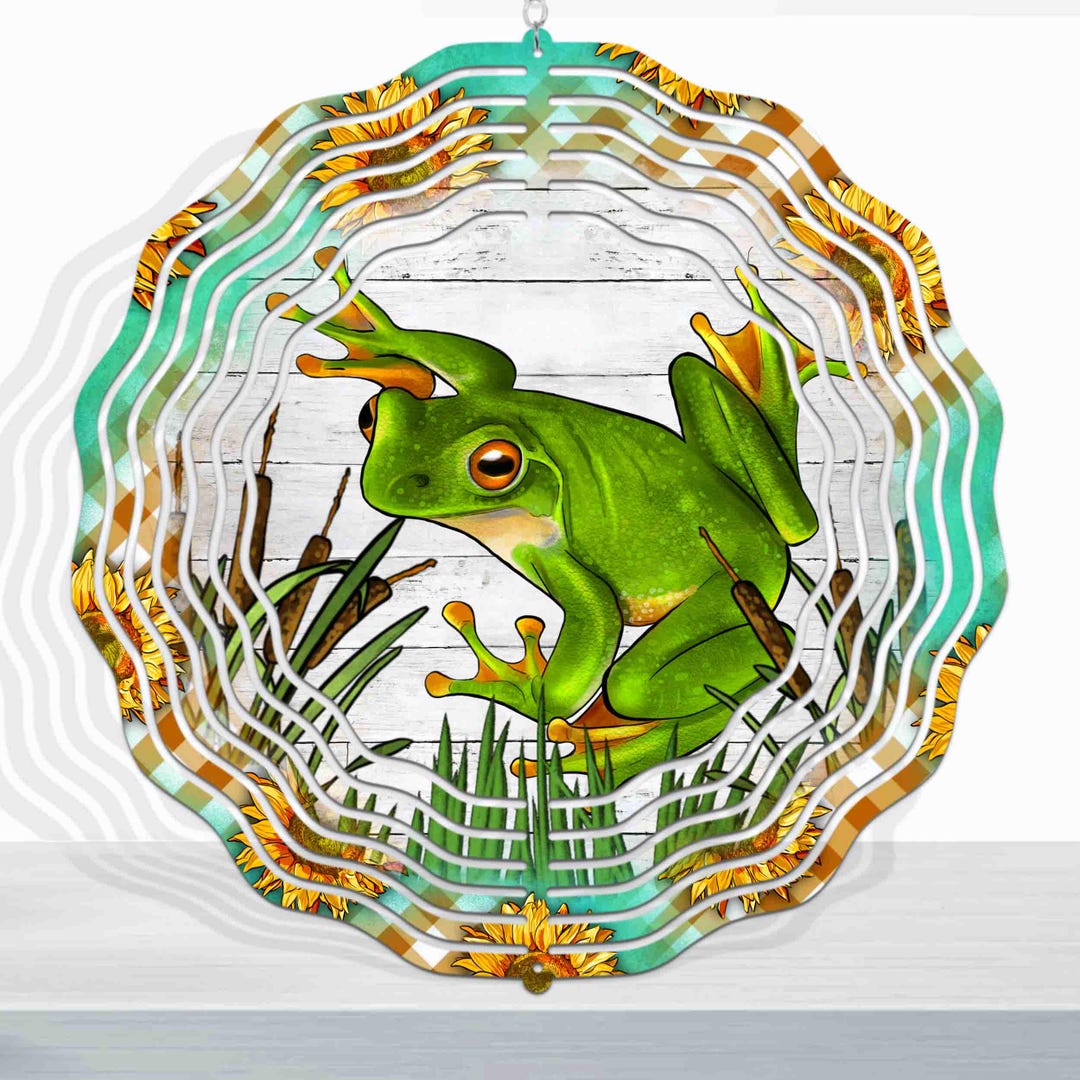 Frog With Sunflowers Wind Spinner Png Sublimation Design Download, Frog ...