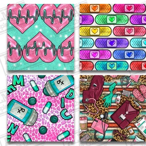 12 Digital Paper, Nurse Seamless Pattern Digital Paper Bundle Png ...