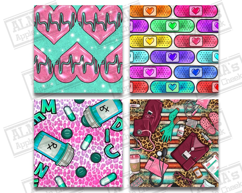 12 Digital Paper Nurse Seamless Pattern Digital Paper Bundle - Etsy
