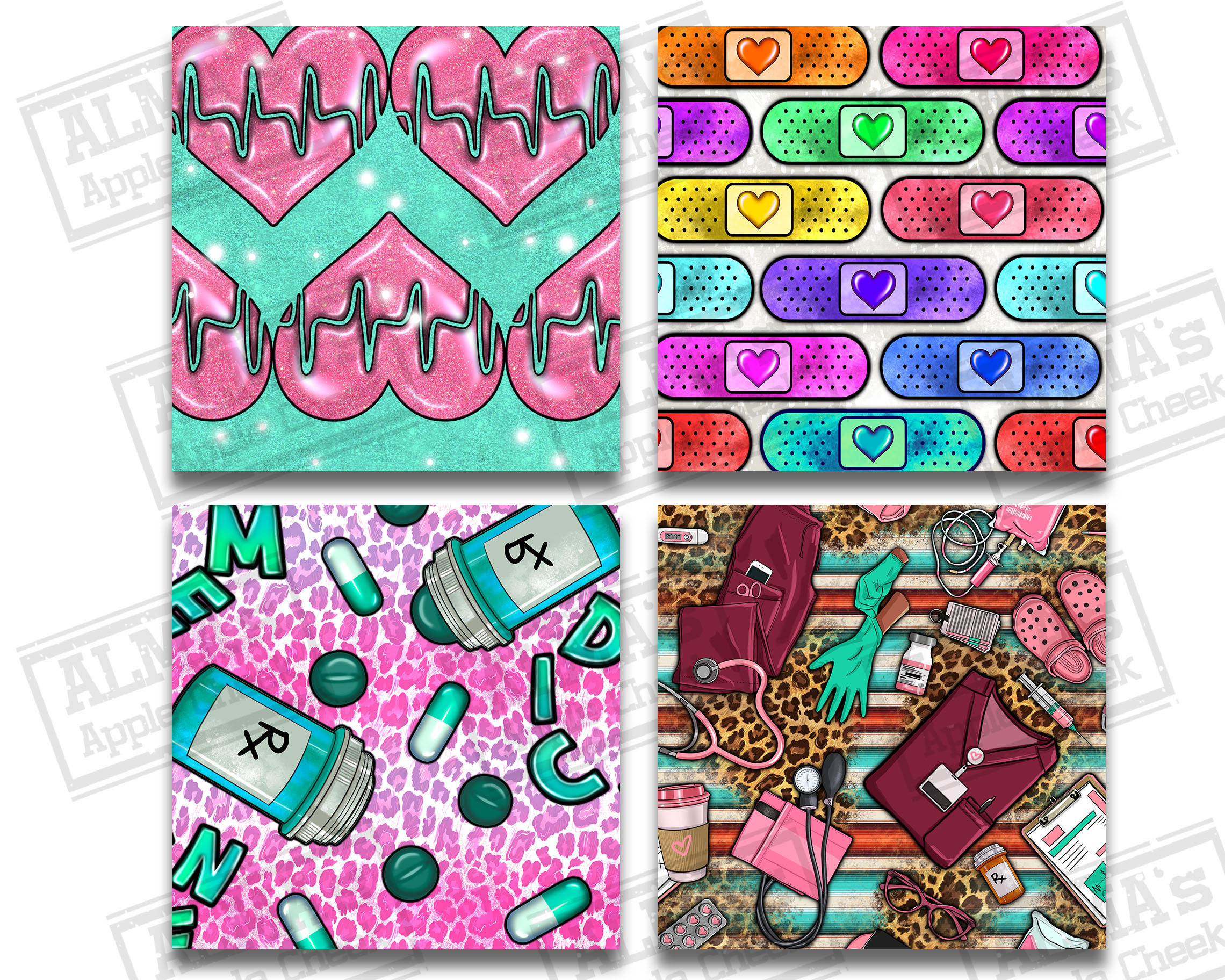 12 Digital Paper, Nurse Seamless Pattern Digital Paper Bundle Png ...