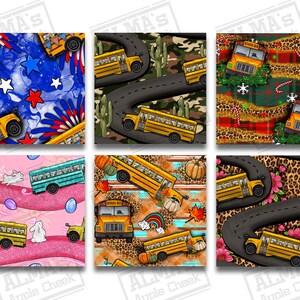 13 Digital Paper, School Bus Seamless Pattern Digital Paper Bundle Png ...