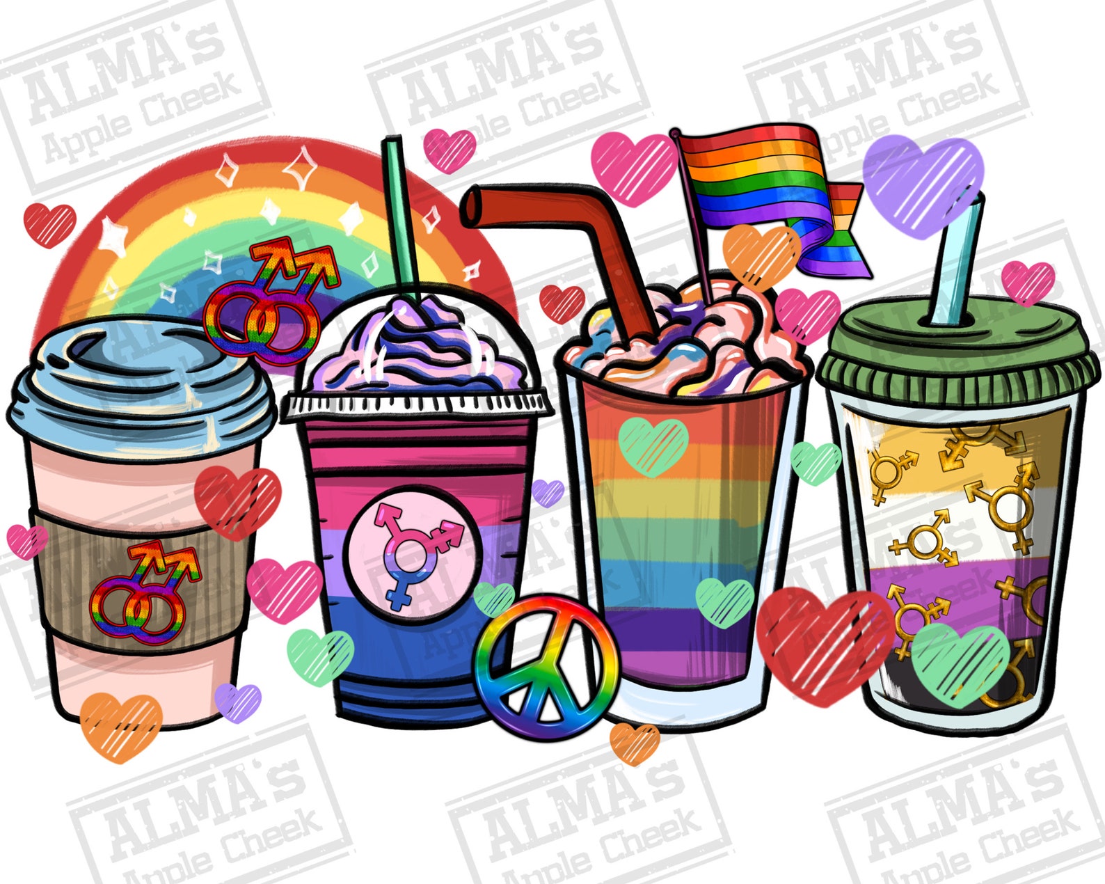 LGBTQ+ Coffee Cups Png Sublimation Design Download, LGBTQ+ Png, Love is ...