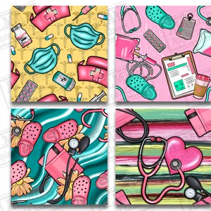 12 Digital Paper, Nurse Seamless Pattern Digital Paper Bundle Png ...