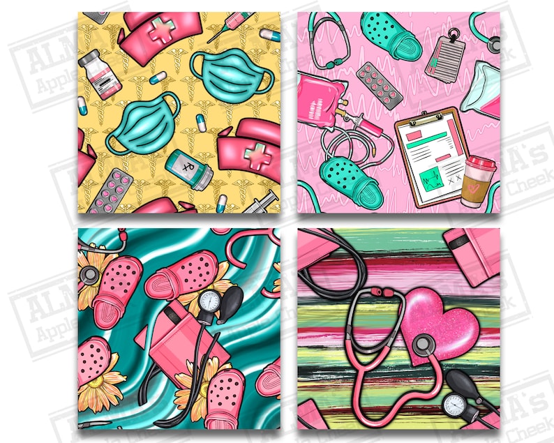 12 Digital Paper Nurse Seamless Pattern Digital Paper Bundle - Etsy