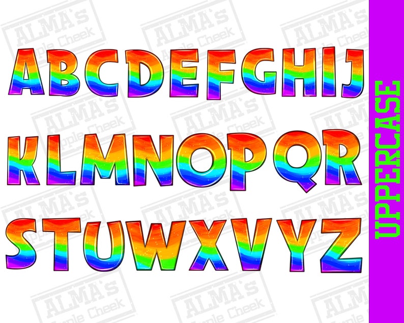 Rainbow Alphabet Png Files Bundle, Rainbow Doodle Letters Png, Rainbow ...