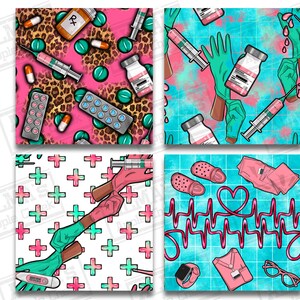 12 Digital Paper, Nurse Seamless Pattern Digital Paper Bundle Png ...