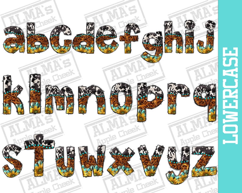 Western Alphabet Bundle Png, Western Doodle Letters Png, Western ...