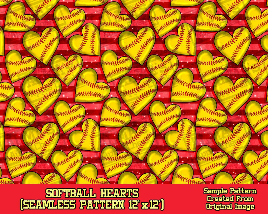 Softball Hearts Seamless Pattern Digital Paper, Softball Digital ...