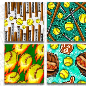 12 Digital Paper, Softball Seamless Pattern Digital Paper Bundle Png ...