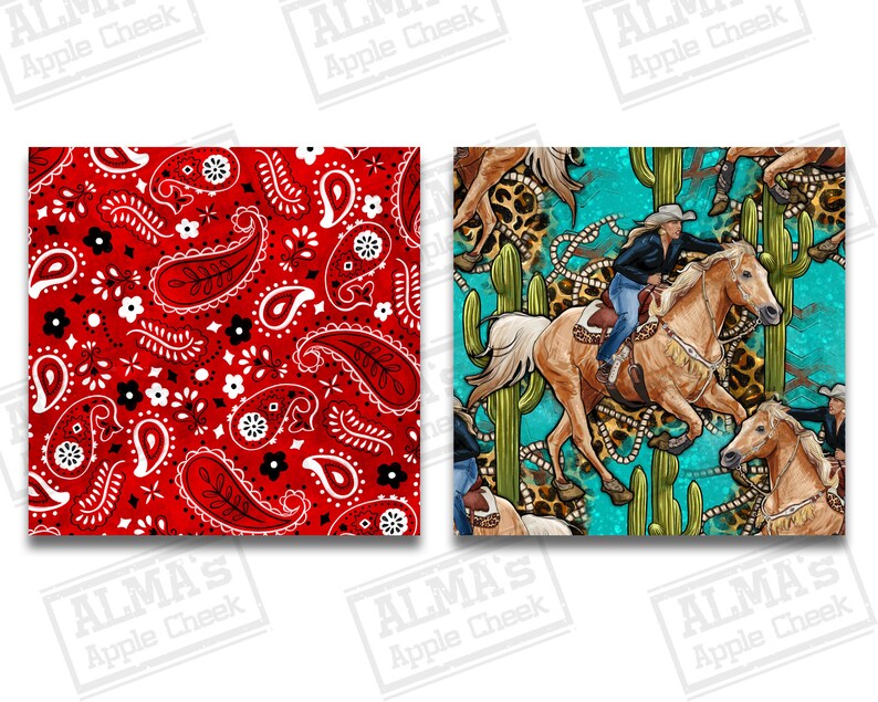 15 Digital Paper, Western Rodeo Seamless Pattern Digital Paper Bundle ...