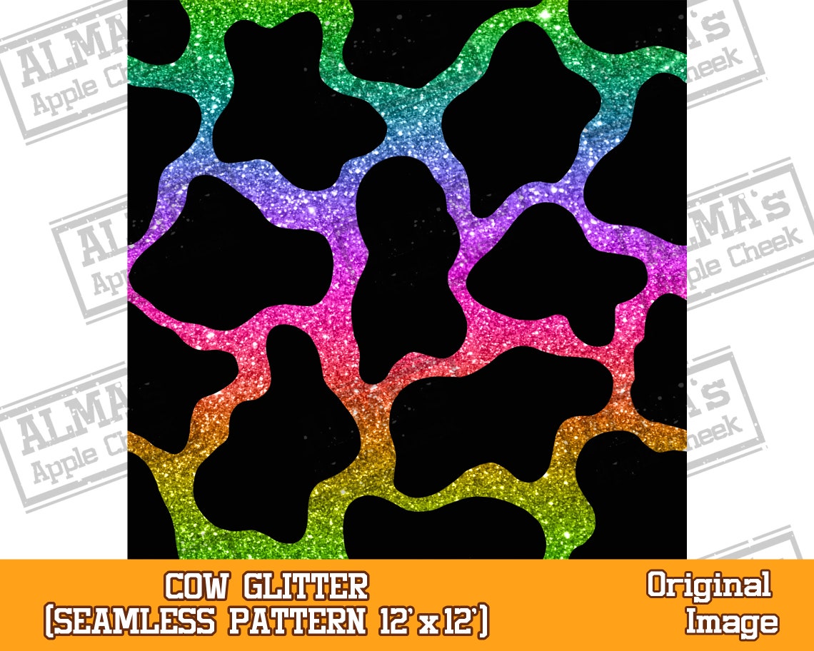 Cow Glitter Seamless Pattern Digital Paper, Western Digital Seamless Pattern Png, Cowhide ...