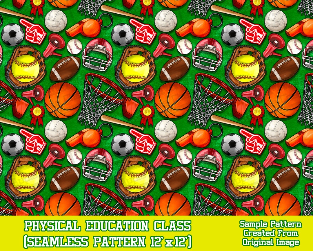 Physical Education Class Seamless Pattern Digital Paper, Sports Digital ...