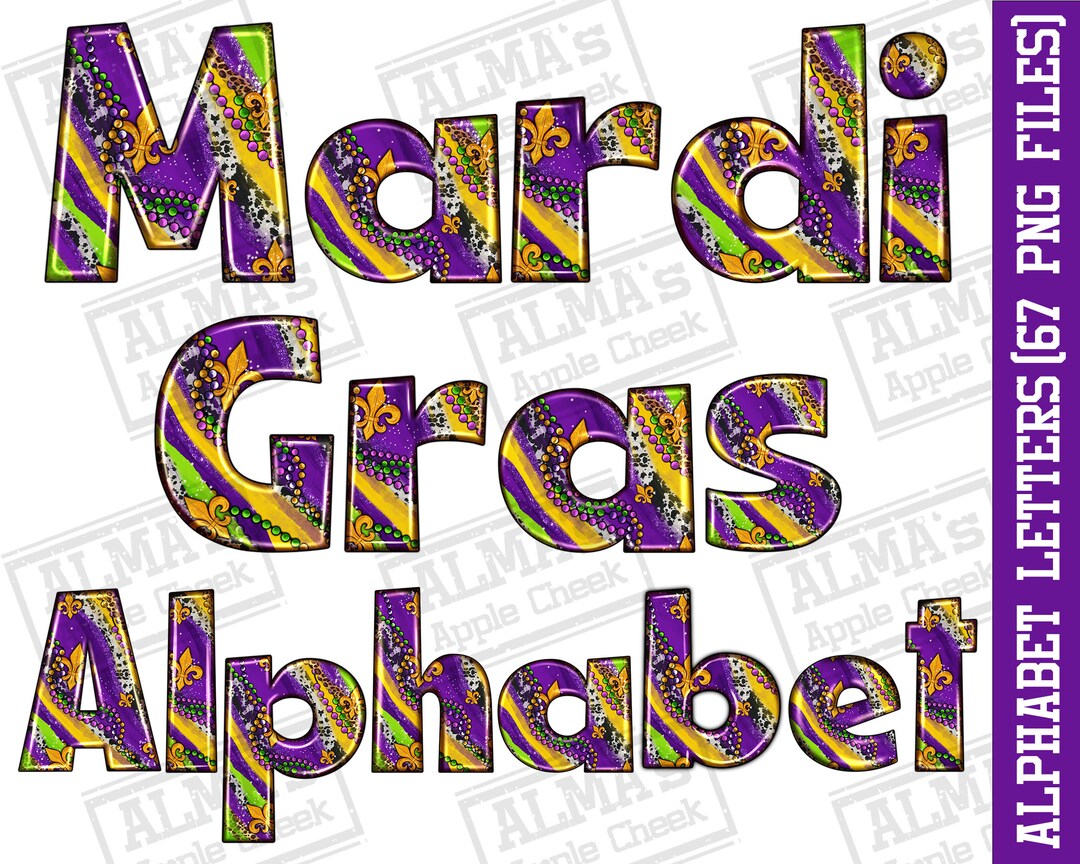 Mardi Gras Alphabet Bundle Png, Mardi Gras Doodle Letters Png, Mardi ...
