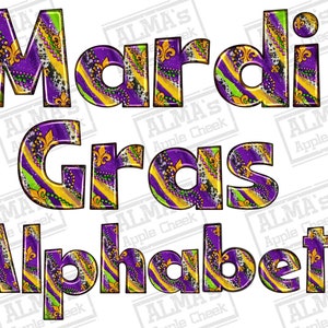 Mardi Gras Alphabet Bundle Png, Mardi Gras Doodle Letters Png, Mardi ...