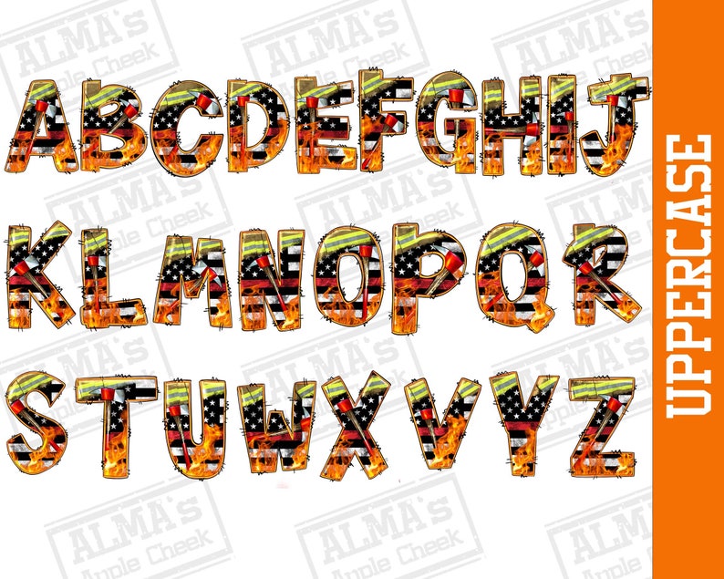 Firefighter Alphabet Png Files Bundle, Firefighter Doodle Letters Png ...