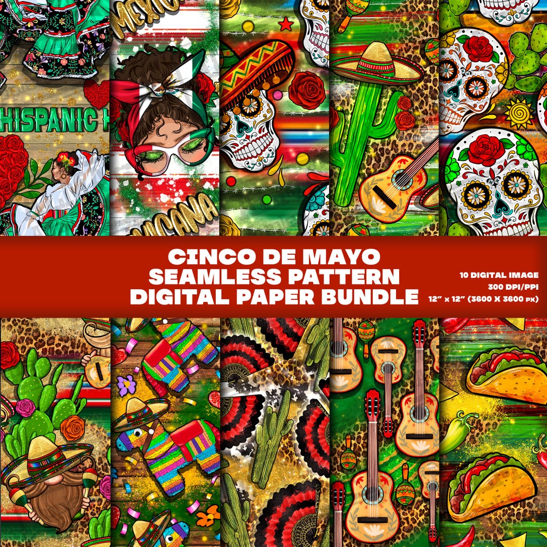 Cinco De Mayo Seamless Pattern Bundle, 10 Mexican Seamless Pattern Png ...