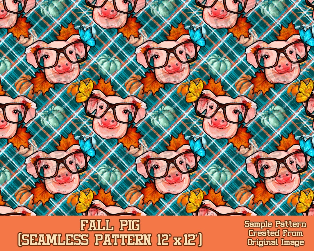 Fall Pig Seamless Pattern Digital Paper, Fall Digital Seamless Pattern ...
