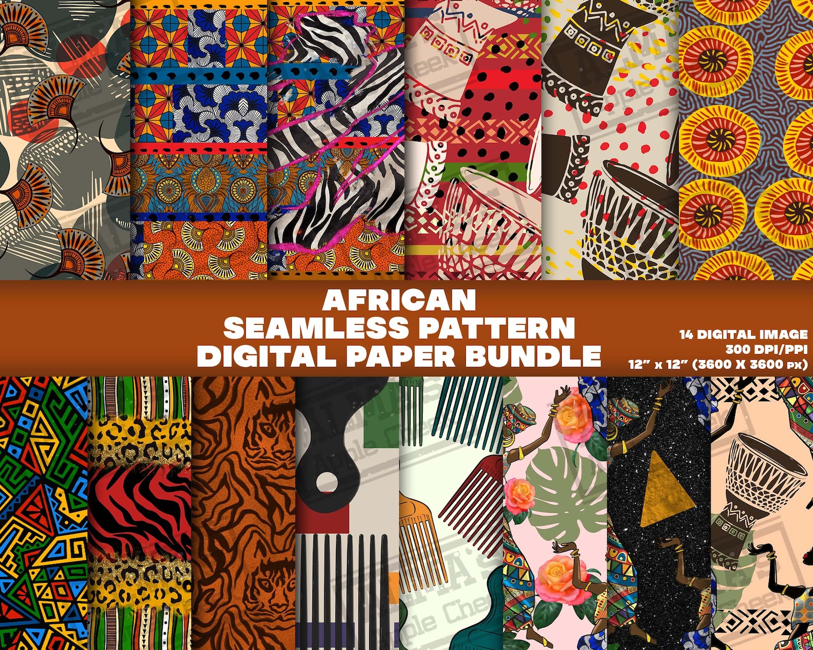 African Seamless Pattern Png Design Bundle, Digital Paper Bundle Png ...