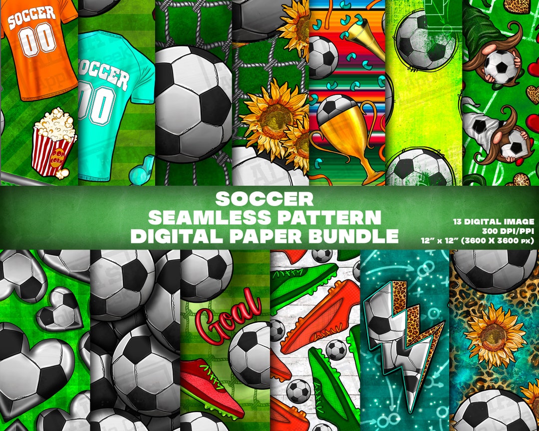 13 Digital Paper, Soccer Seamless Pattern Digital Paper Bundle Png ...