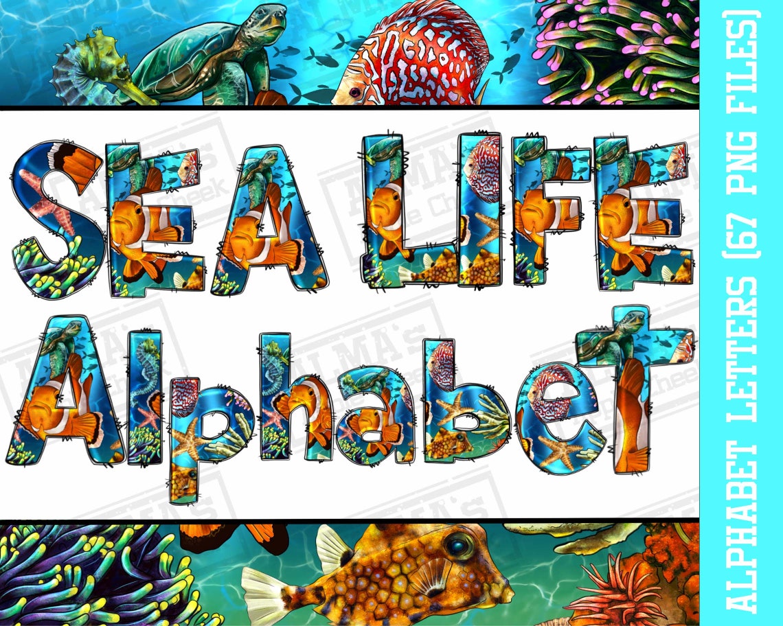 Sea Life Alphabet Bundle Png Sea Doodle Letters Png Sea - Etsy