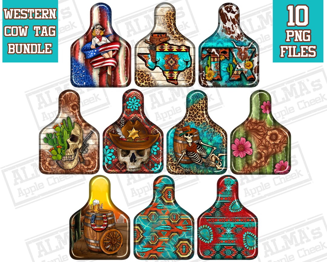 Western Cow Tag Png Sublimation Design Bundle, Western Cow Tag Bundle ...