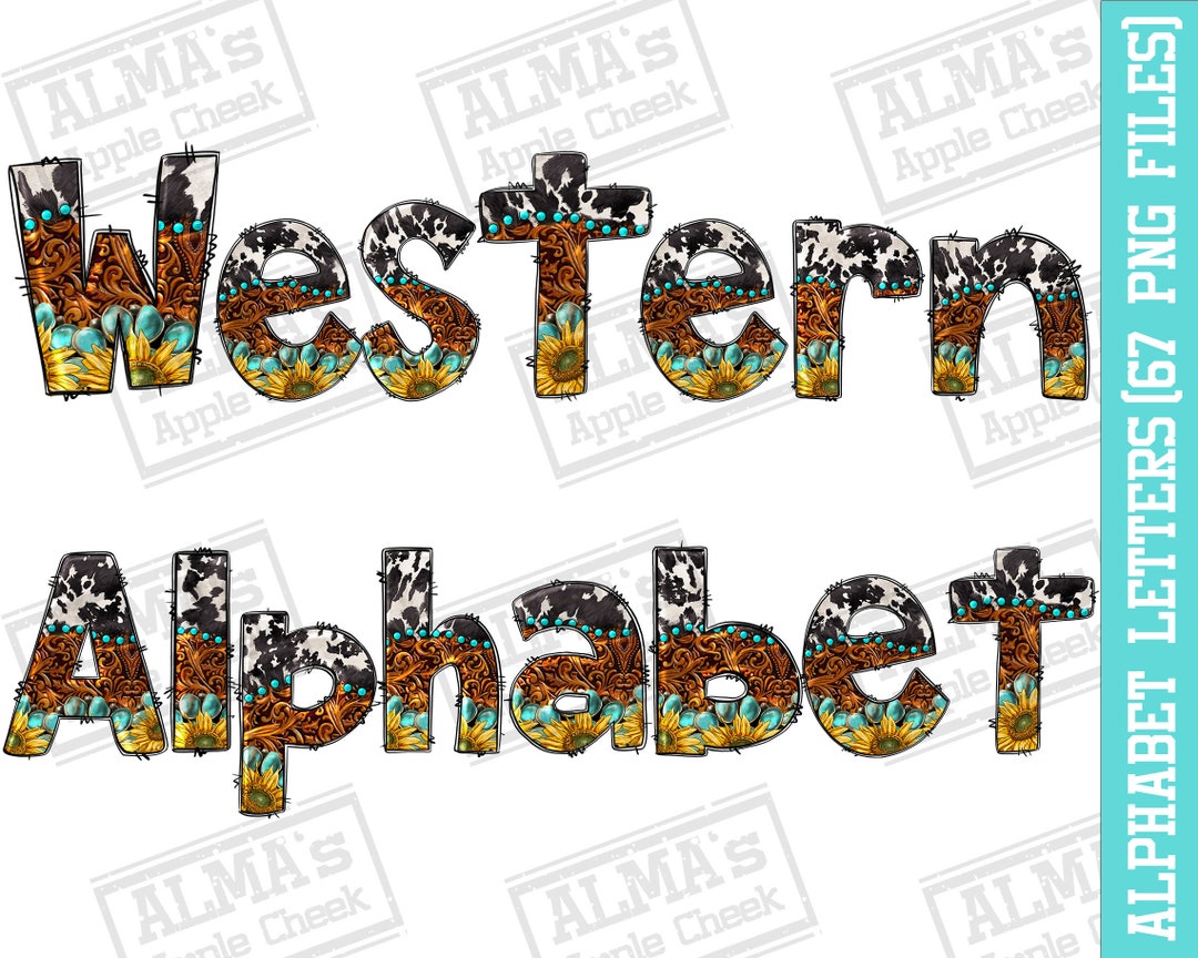 Western Alphabet Bundle Png, Western Doodle Letters Png, Western ...