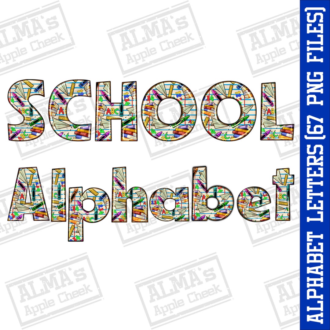 School Alphabet Bundle Png, School Doodle Letters Png, School Letters ...