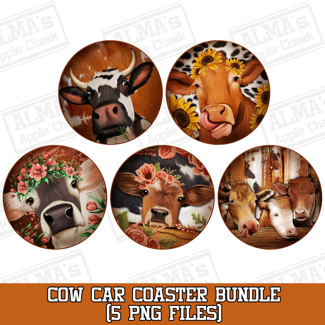 Cow Car Coaster Png Sublimation Design Bundle, Animal Design Png ...