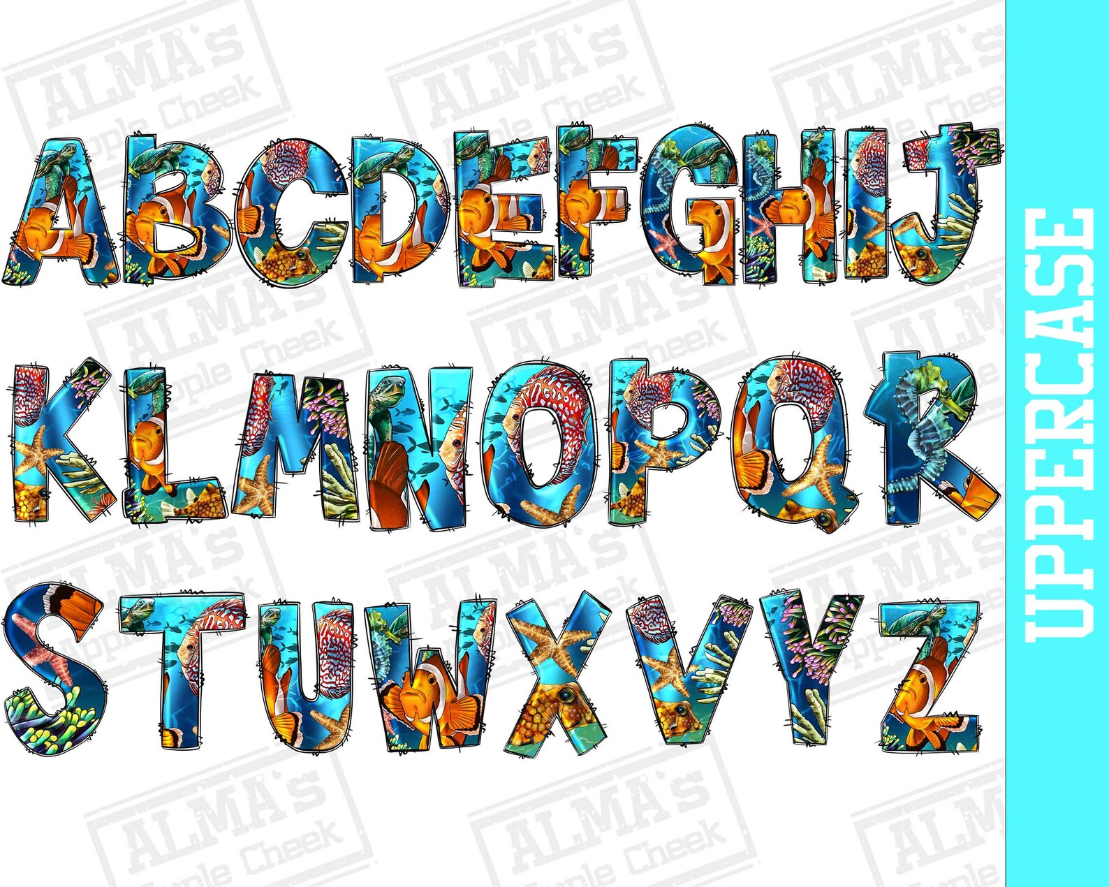 Sea Life Alphabet Bundle Png Sea Doodle Letters Png Sea - Etsy