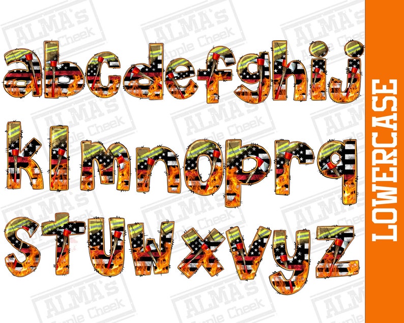 Firefighter Alphabet Png Files Bundle, Firefighter Doodle Letters Png ...
