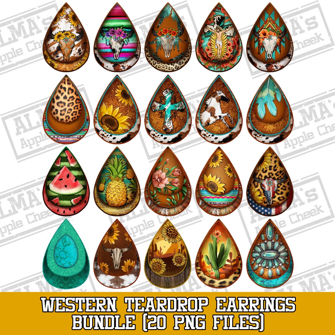 Western Teardrop Earrings Png Sublimation Design Bundle, Western ...