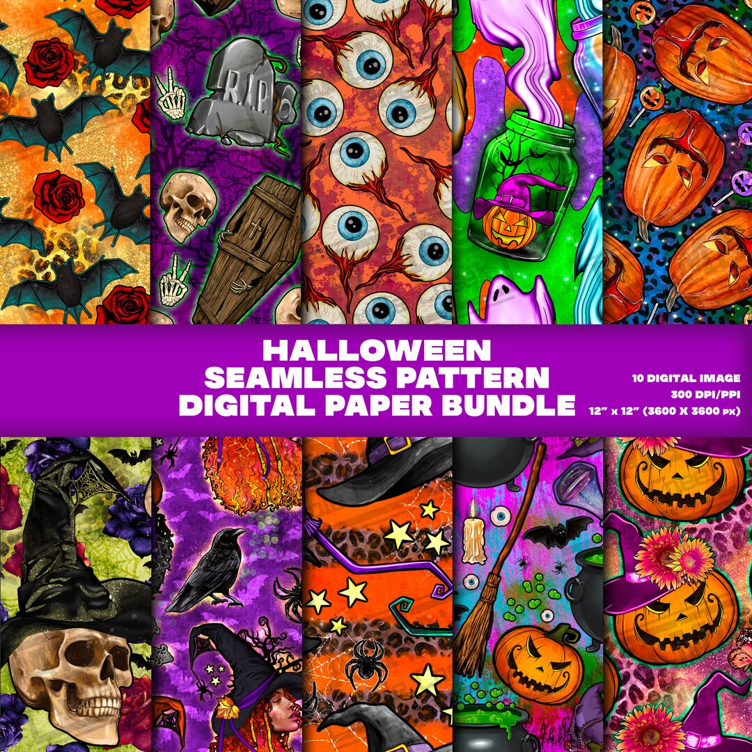 Halloween Seamless Pattern Bundle, 10 Halloween Seamless Pattern Png ...