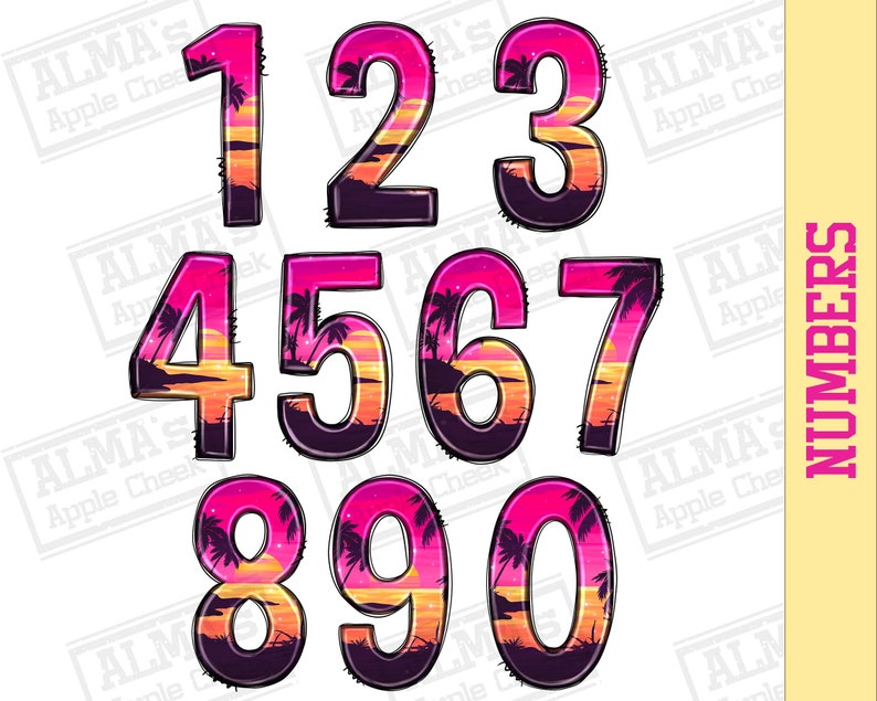 Sunset Beach Alphabet Thumbnail Png Files Bundle, Sunset Doodle Letters ...