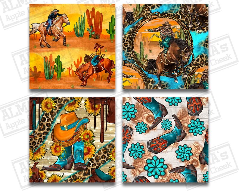 15 Digital Paper Western Rodeo Seamless Pattern Digital Paper - Etsy