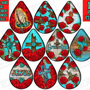 Cross and Rose Teardrop Earrings Png Sublimation Design Bundle ...