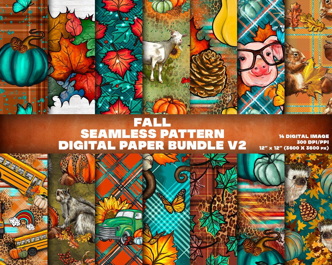 14 Digital Paper, Fall Seamless Pattern Digital Paper Bundle Png ...