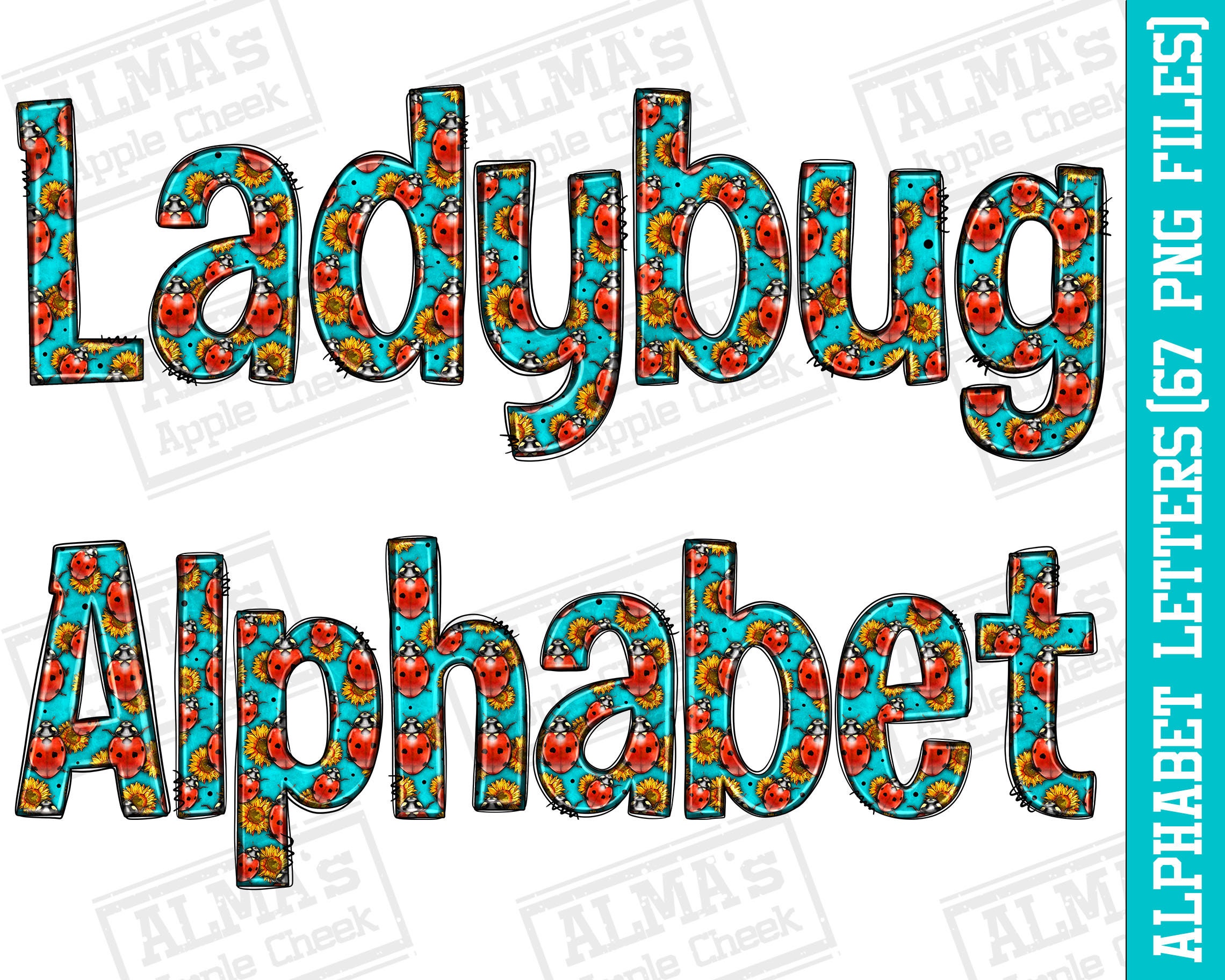 Ladybug Alphabet Bundle Png, Ladybug Doodle Letters Png, Ladybug ...