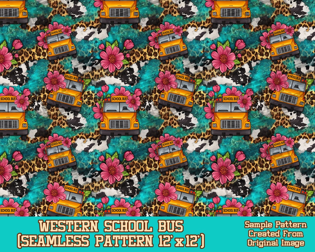 School Bus Driver and Flower Seamless Pattern Digital Paper, Digital ...