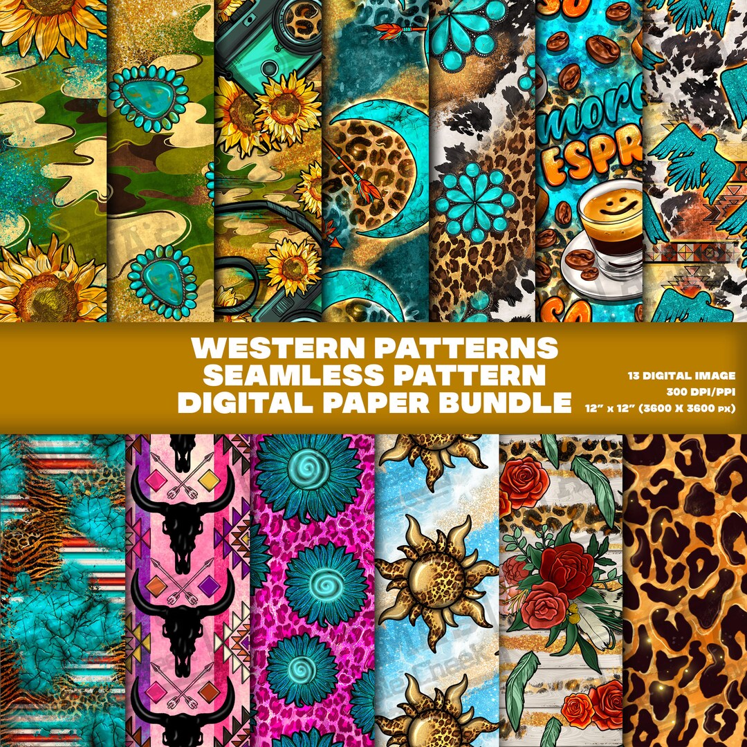 Western Seamless Pattern Bundle, 13 Western Seamless Pattern Png ...
