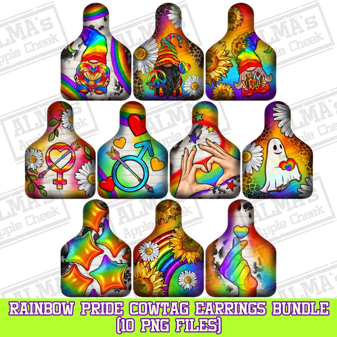 Rainbow Pride LGBTQ+ Cow Tag Png Sublimation Design Bundle, LGBTQ+ Cow ...