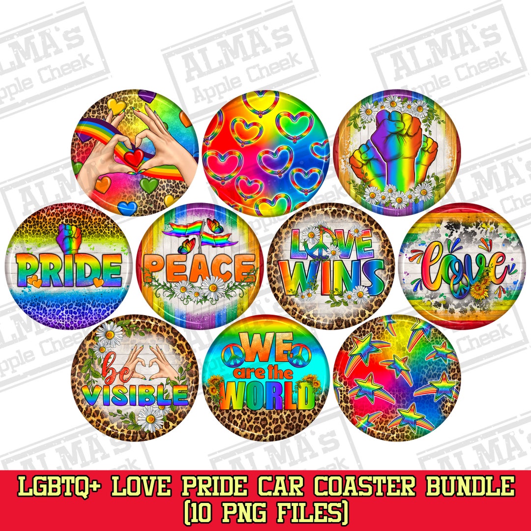LGBTQ+ Love Pride Car Coaster Png Sublimation Design Bundle, Pride Png ...