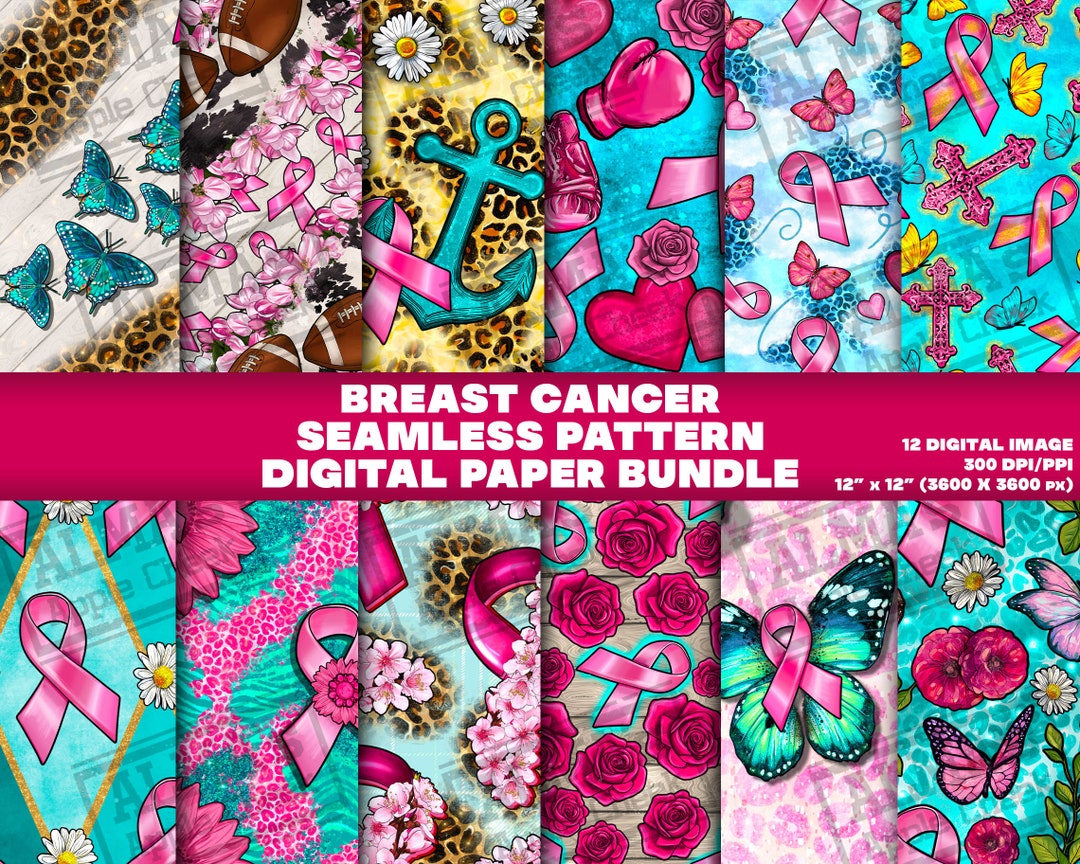 12 Digital Paper, Breast Cancer Seamless Pattern Digital Paper Bundle ...